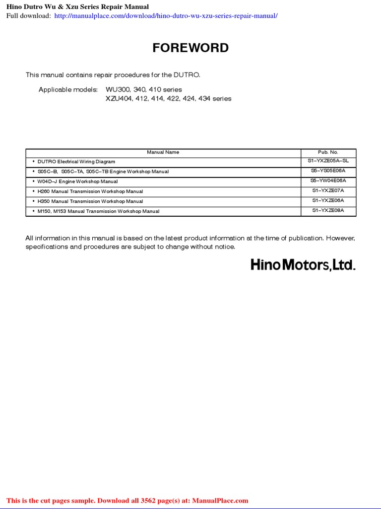 Hino Dutro Wu & Xzu Repair Manual | PDF | Home & Garden | Computers