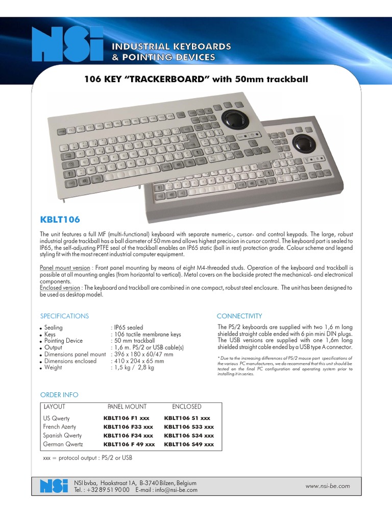 106-Key Industrial Keyboard with Trackball | PDF | Computer Keyboard ...