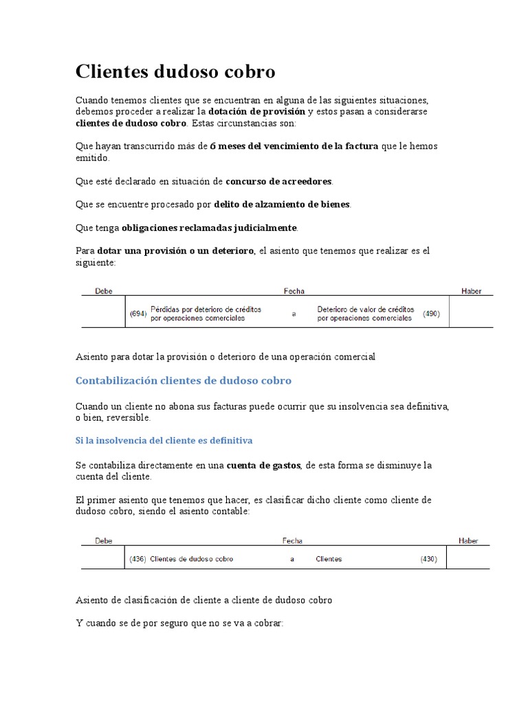 Clientes Dudoso cobro-APUNTES | PDF | Contabilidad | Insolvencia