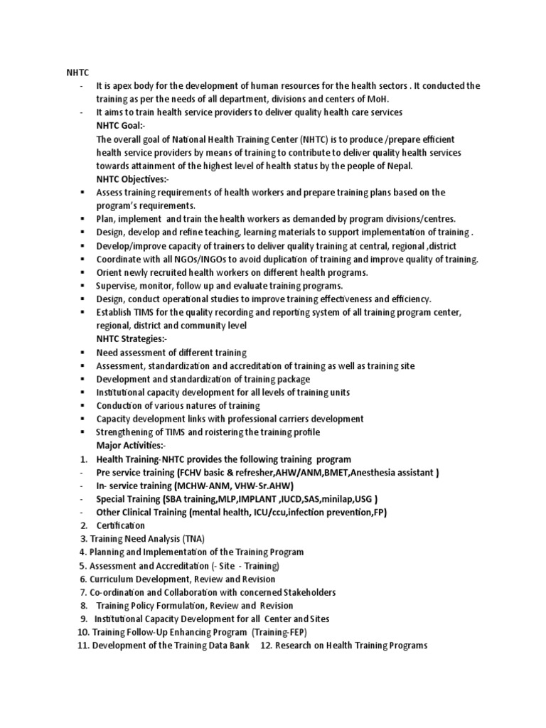NHTC | PDF | Capacity Building | Health Care