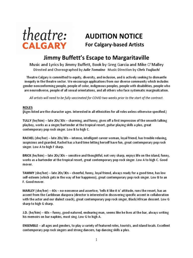 MARGARITAVILLE Audition Notice | PDF