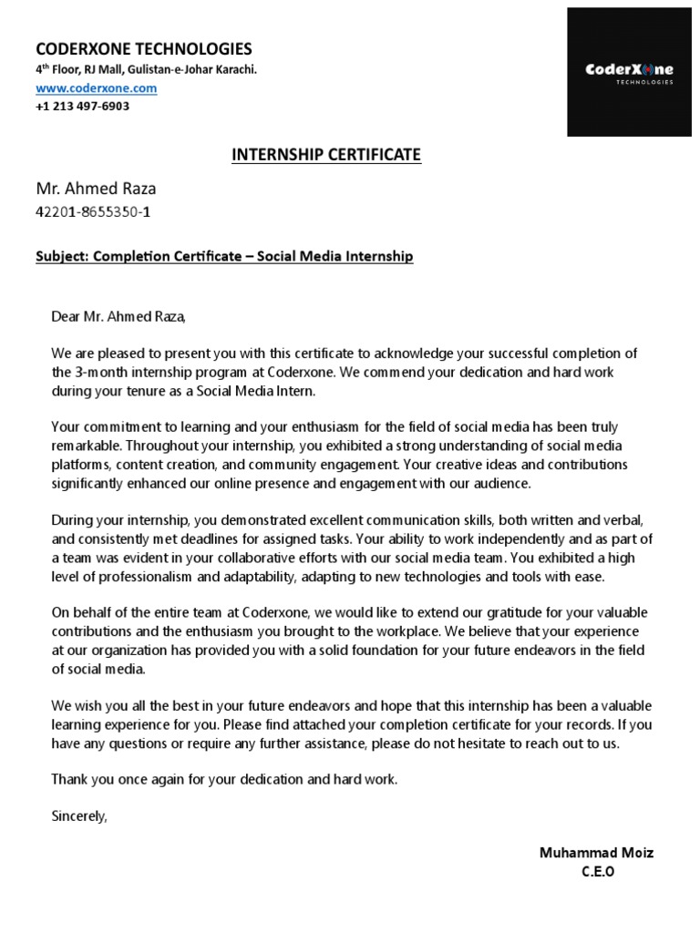 Internship Letter' | PDF | Career & Growth