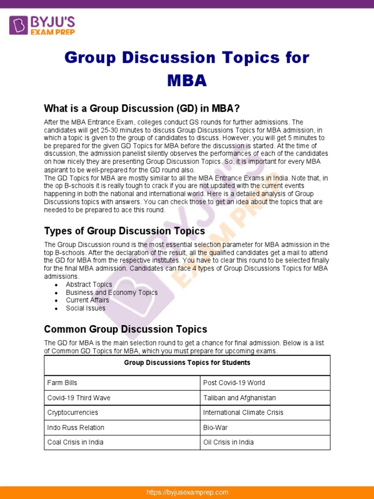 Essential GD Topics for MBA Success | PDF | Internet | Master Of ...