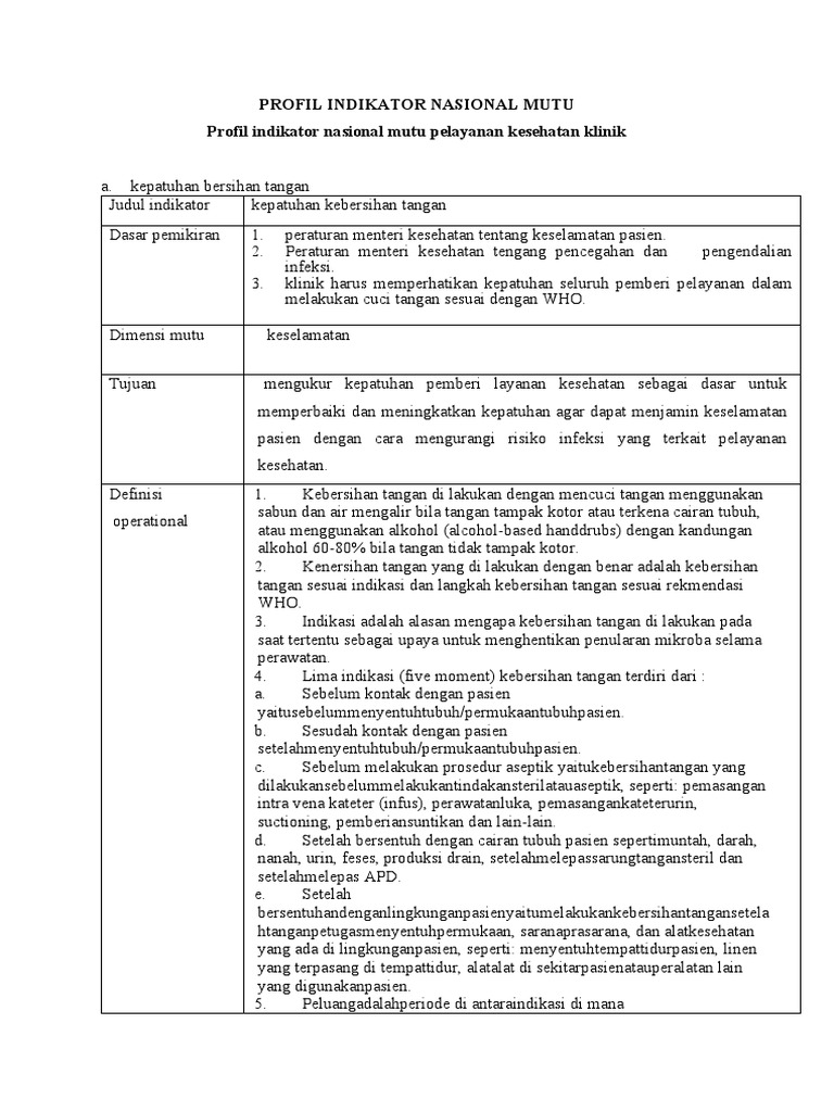 Profil Indikator Nasional Mutu Profil Indikator Nasional Mutu Pelayanan Kesehatan Klinik | PDF