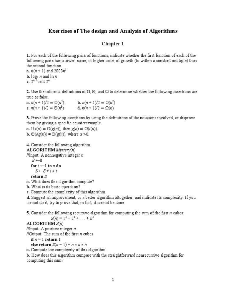 Exercises of Design & Analysis | PDF | Computational Complexity Theory | Algorithms