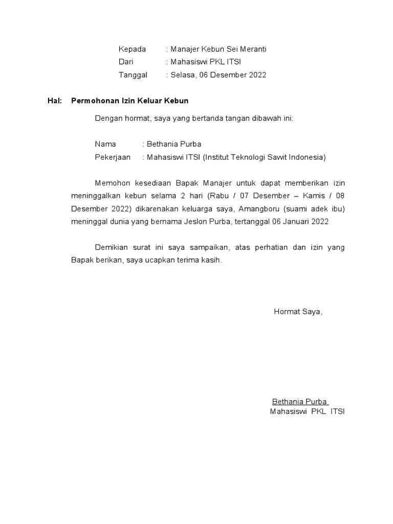 Surat Izin Permisi Meninggalkan Lapangan - Dimas | PDF