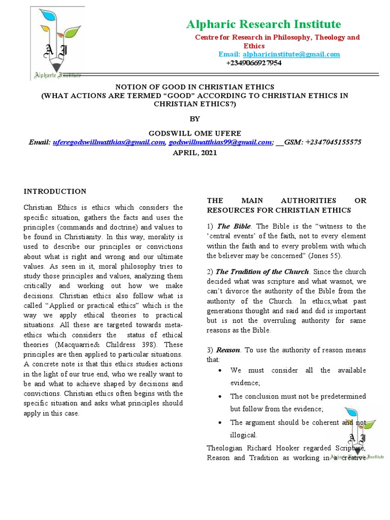 Notion of Good in Christian Ethics | PDF | Morality | Christian Ethics