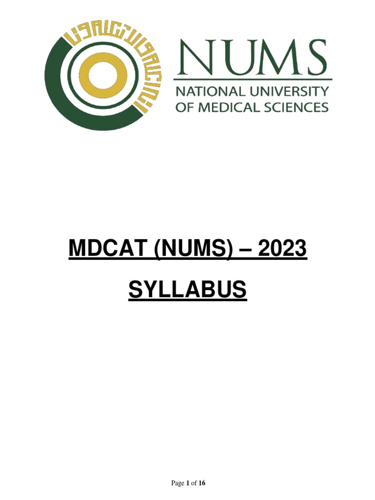 SYLLABUS-MDCAT-(NUMS)-20231688379524-1 | PDF | Chemical Reactions ...
