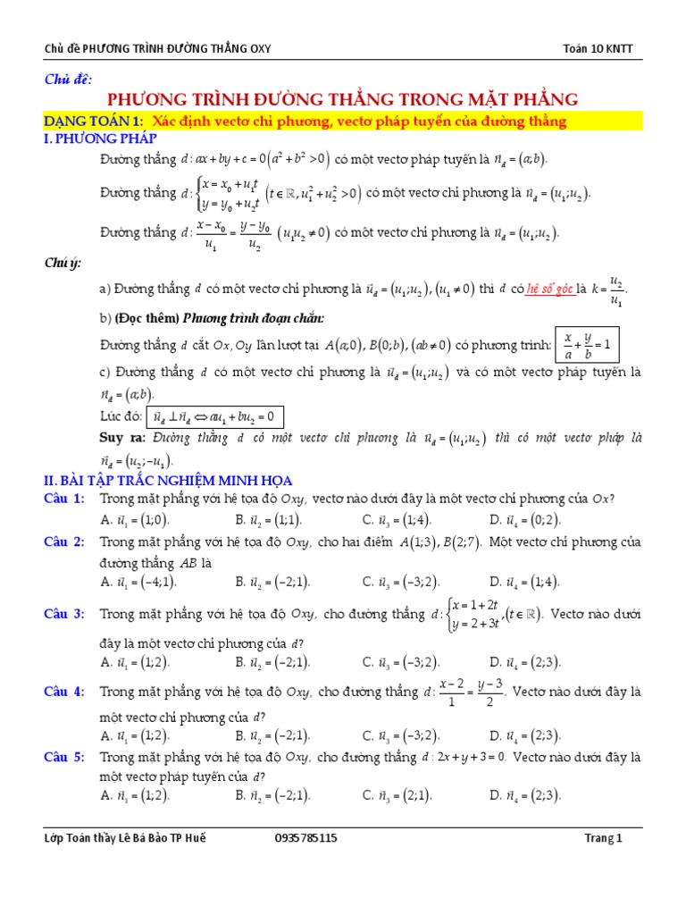 Chu de Phuong Trinh Duong Thang Trong Mat Phang Toan 10 Knttvcs | PDF