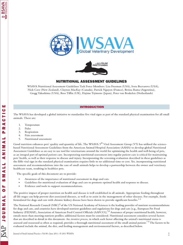WSAVA Nutrition Assessment Guidelines 2011 JSAP | PDF | Diet (Nutrition) | Diet & Nutrition