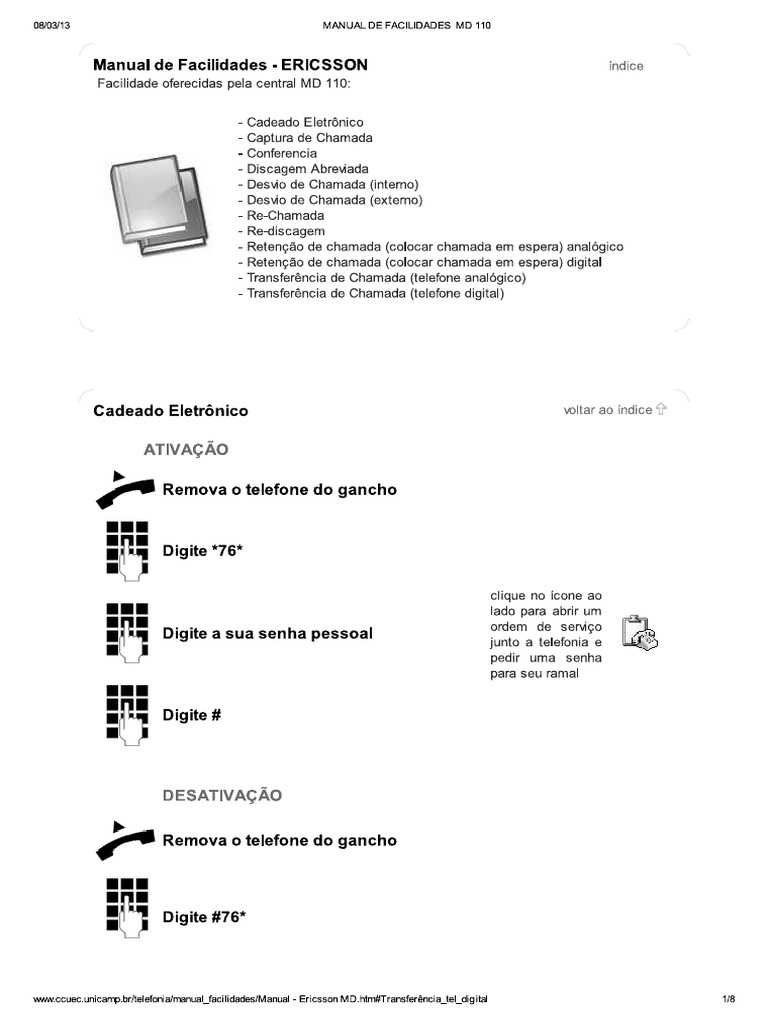 Manual de Facilidades MD 110 | PDF