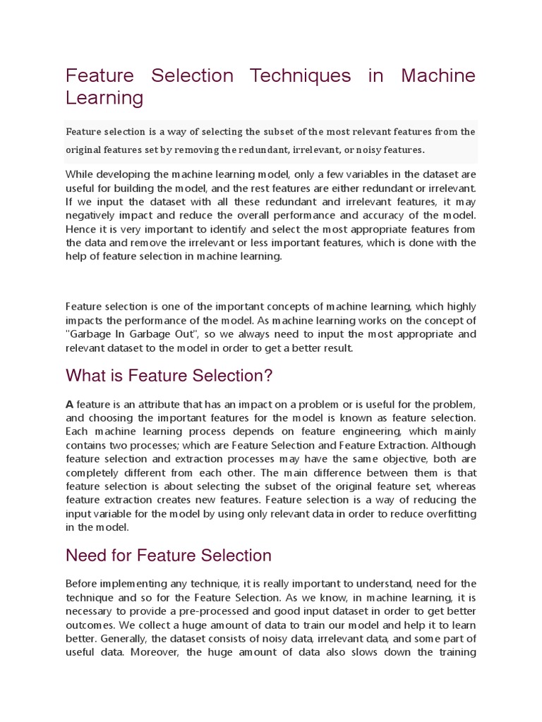 Feature Selection Techniques In Machine Learning Pdf Statistical