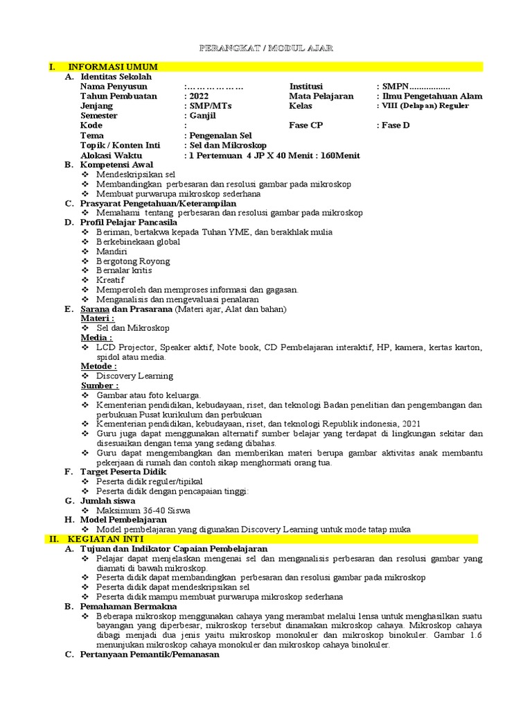 Modul Ajar Pertemuan Ke 1 | PDF