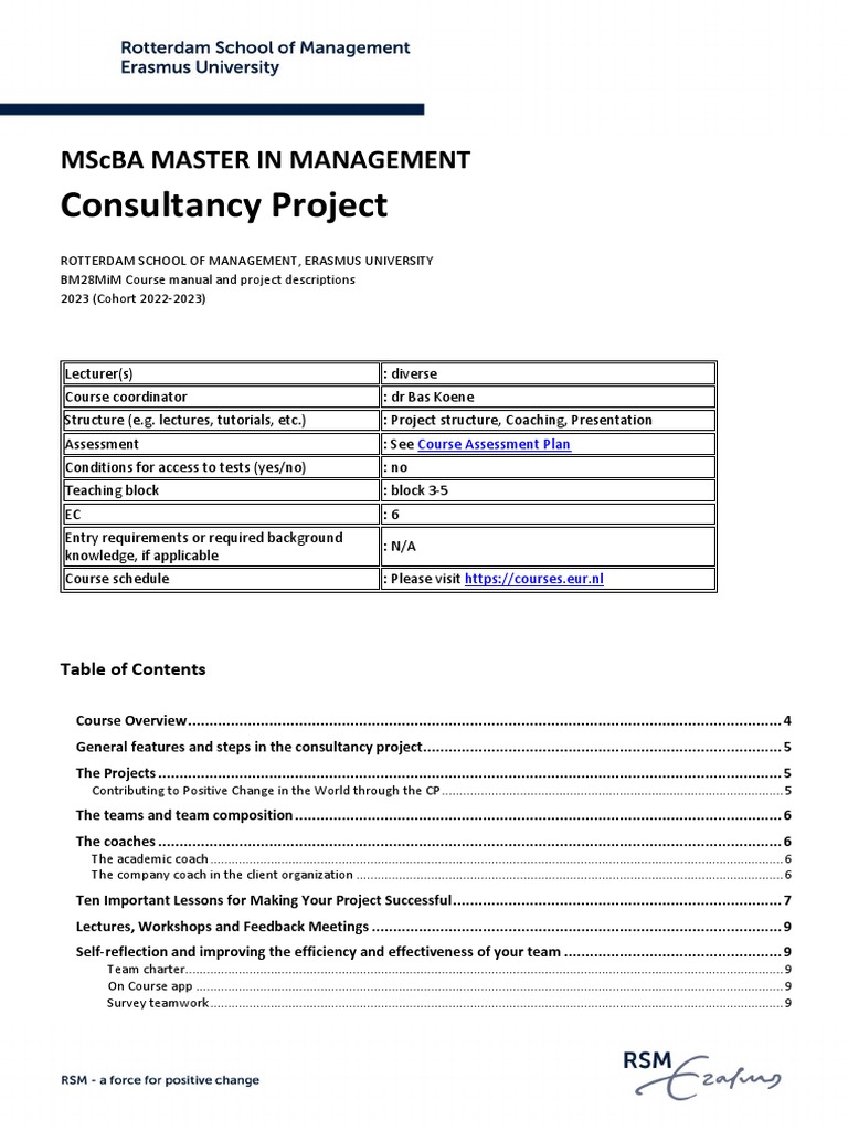 MiM Consultancy Projects Course Manual Spring 2023 | PDF | Consultant ...