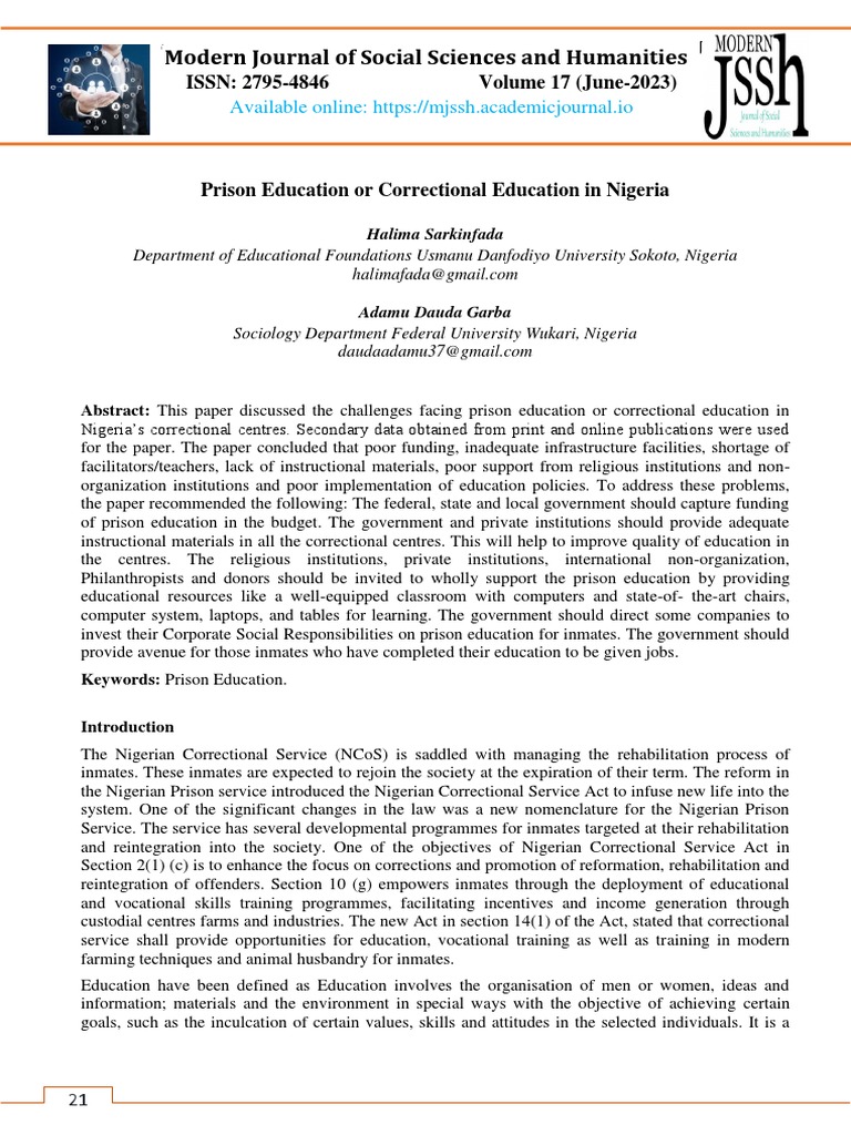 Prison Education or Correctional Education in Nigeria | PDF | Prison ...