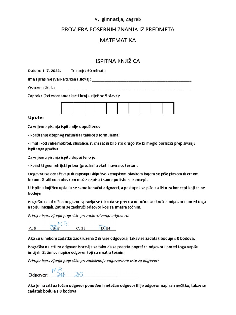 Prijemni Ispit 2022 Rjesenja | PDF