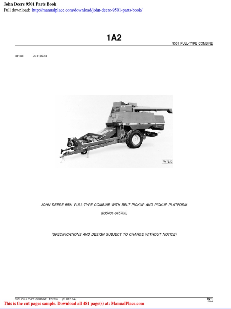John Deere 9501 Parts Book | PDF