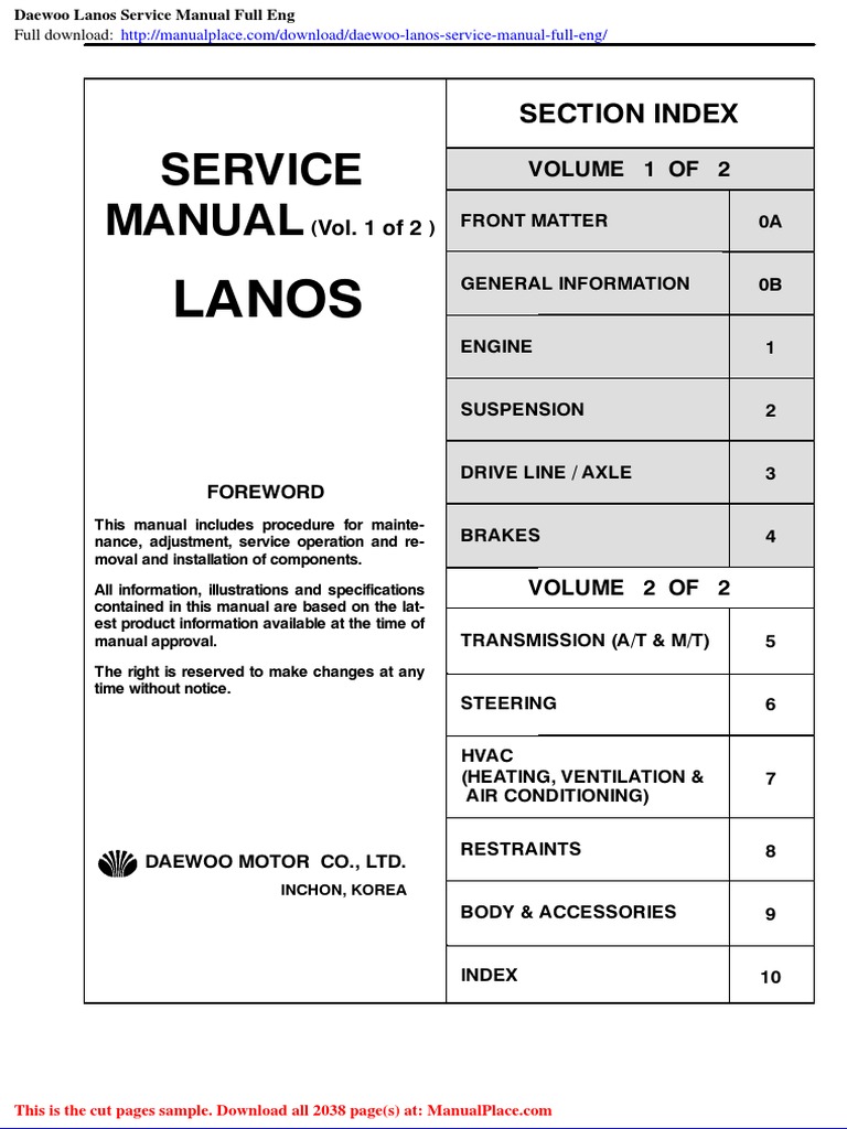Daewoo Lanos Service Manual Full Eng | PDF | Automatic Transmission ...