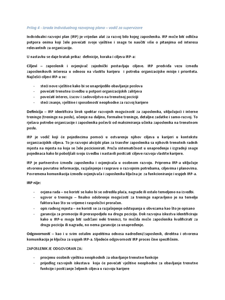 Prilog 4 Izrada Individualnog Razvojnog Plana Vodic Za Supervizore | PDF