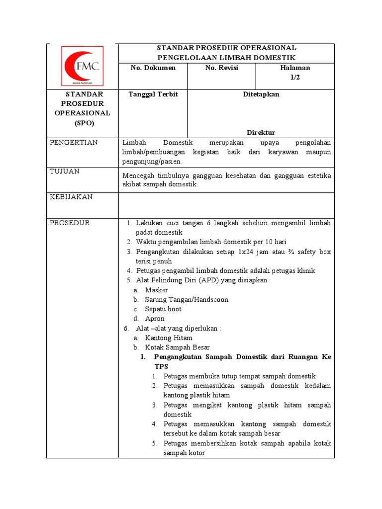 SPO Pengelolaan Limbah Domestik | PDF