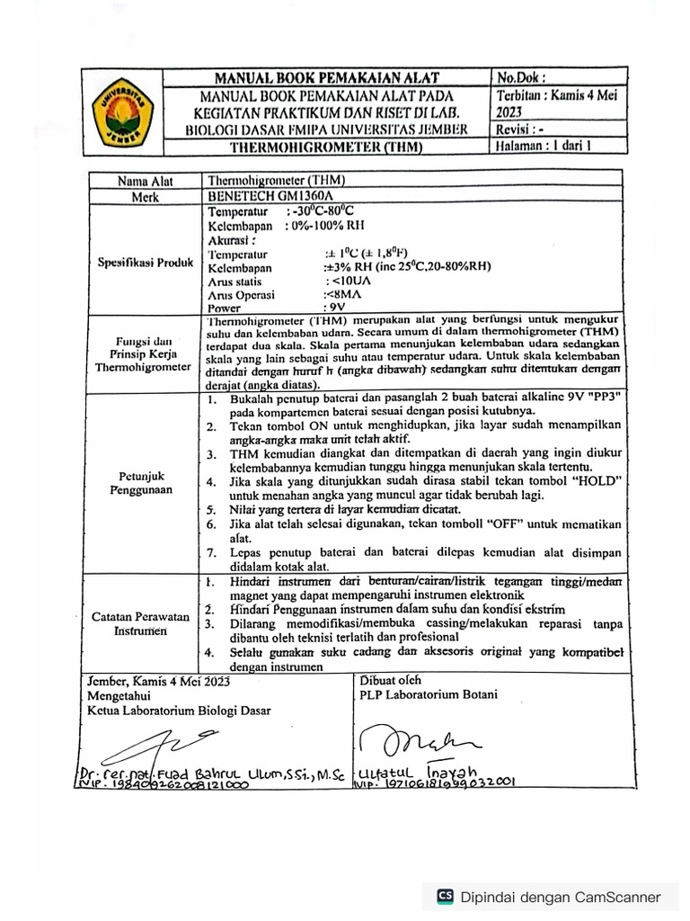 Manual Book Pemakaian Alat Thermohigrometer (THM) Untuk Kegiatan ...