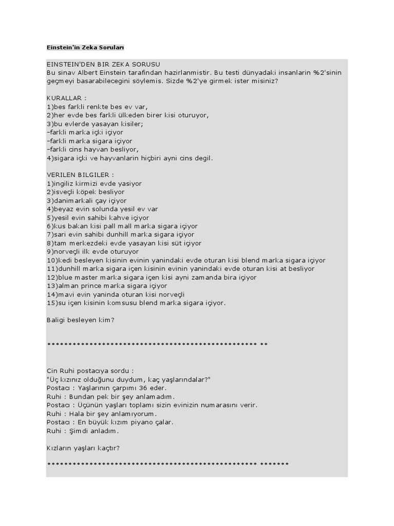 Einstein Zeka Soruları | PDF