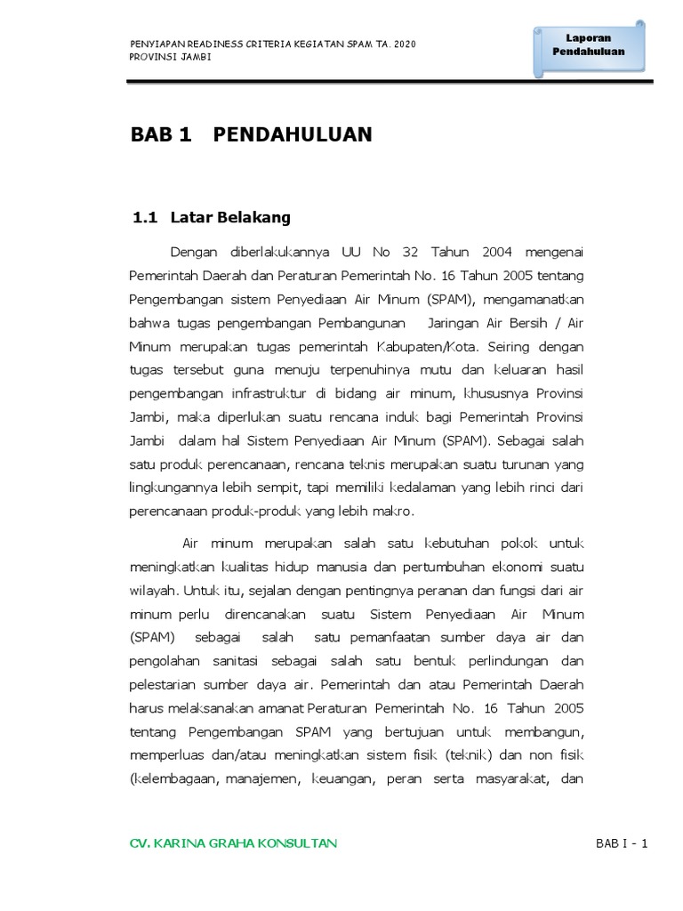 BAB 1 PENDAHULUAN Laporan Pendahuluan | PDF