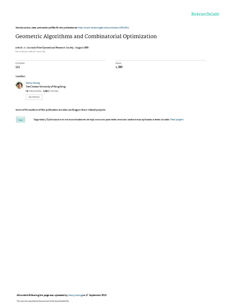 Geometric Algorithms And Combinatorial Optimizatio Pdf Academic Journal Operations Research 