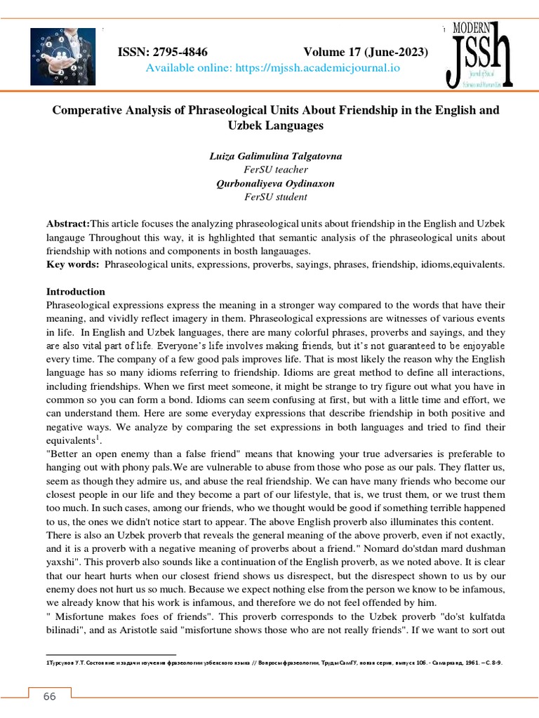 Comperative Analysis of Phraseological Units About Friendship in The ...