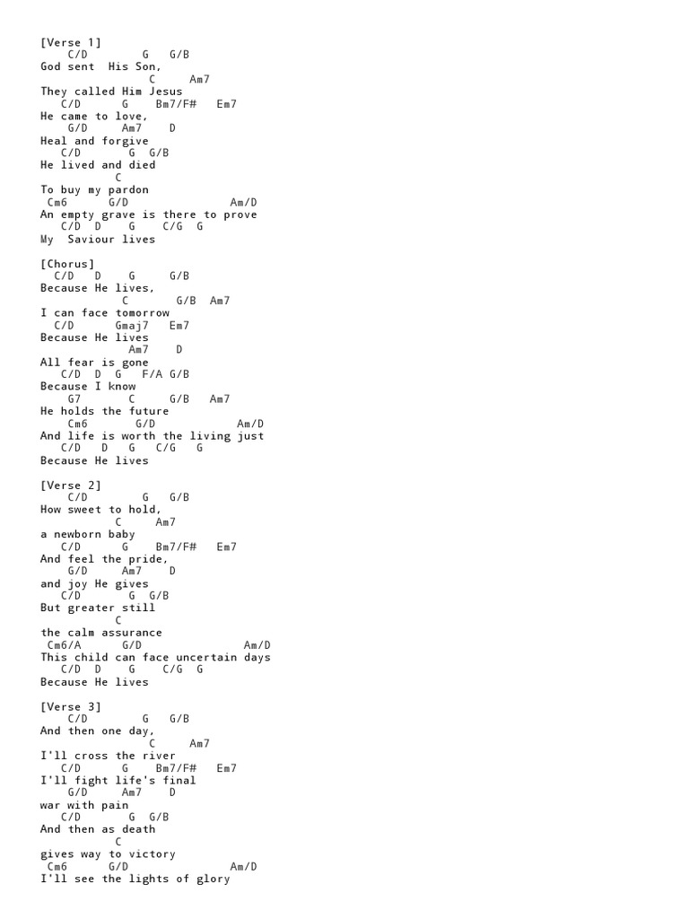 Chord Chart - Because He Lives - Gaither | PDF