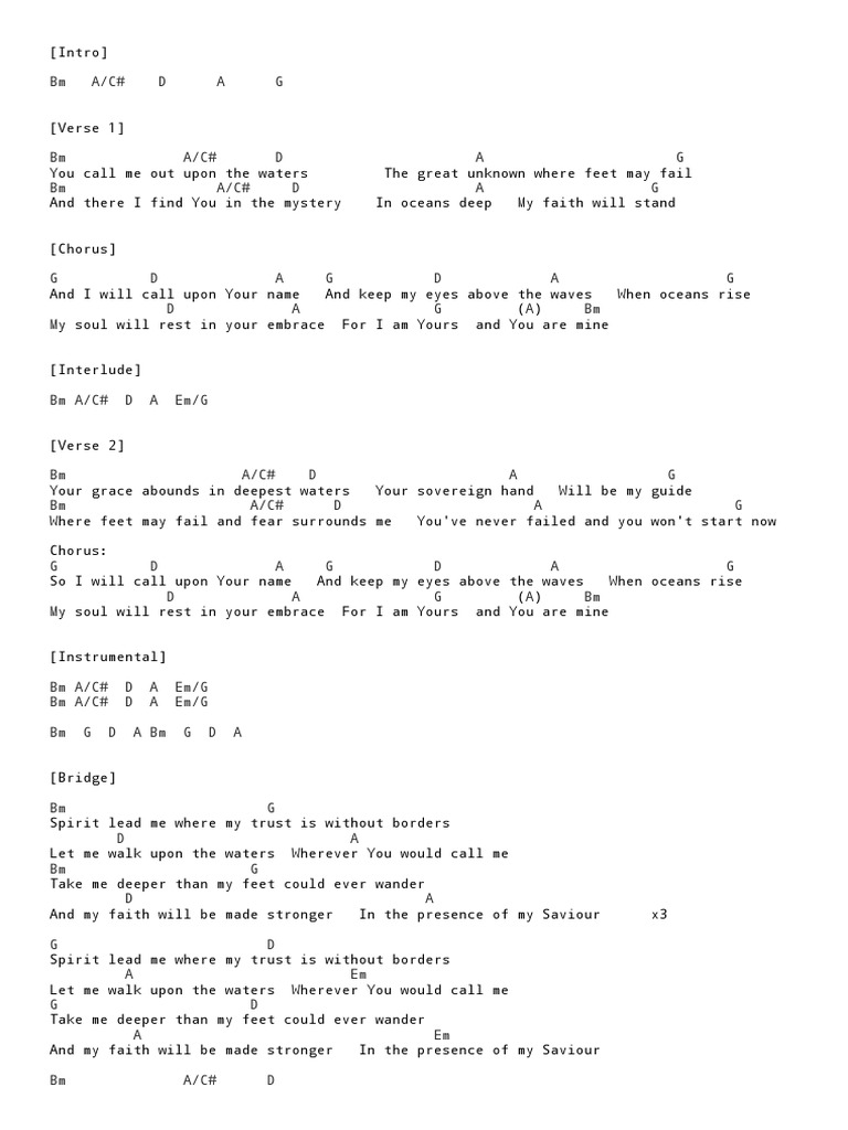 Chord Chart - Oceans - Hillsongs | PDF | Song Structure | Musical Forms