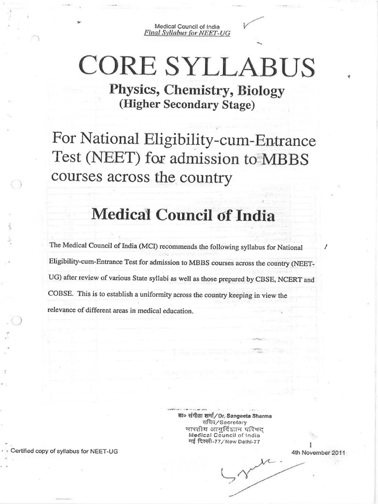 NEET UG 2019-Syllabus | PDF