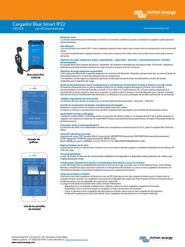 Datasheet Blue Smart IP22 Charger 230 VAC ES | Descargar gratis PDF | Cargador de batería ...