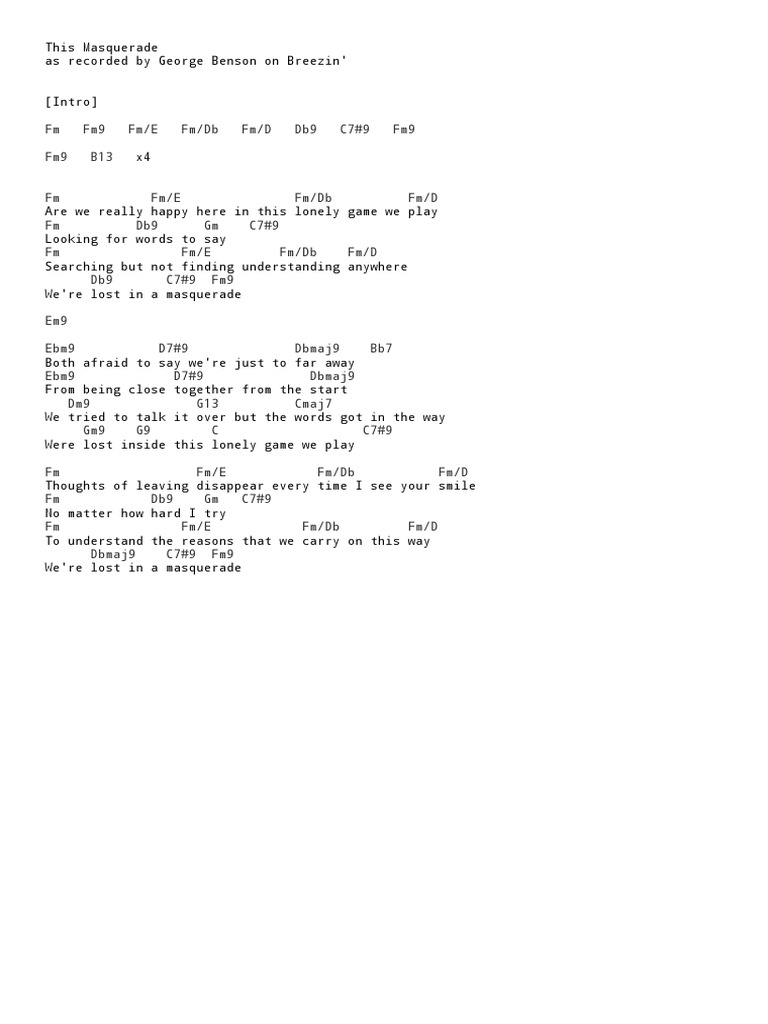 Masquerade Chords for Baritone Guitar | PDF | Language Arts & Discipline