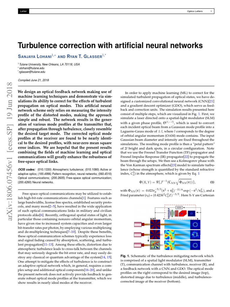 Turbulence Correction With Artificial Neural Networks: S L R T. G | PDF | Mean Squared Error ...
