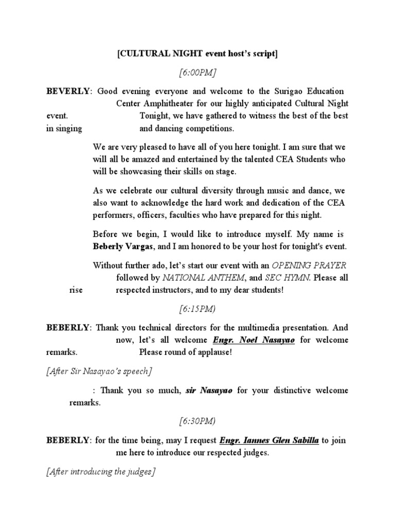 Cultural Night Celebration Script | PDF | Cooking, Food & Wine | Home ...