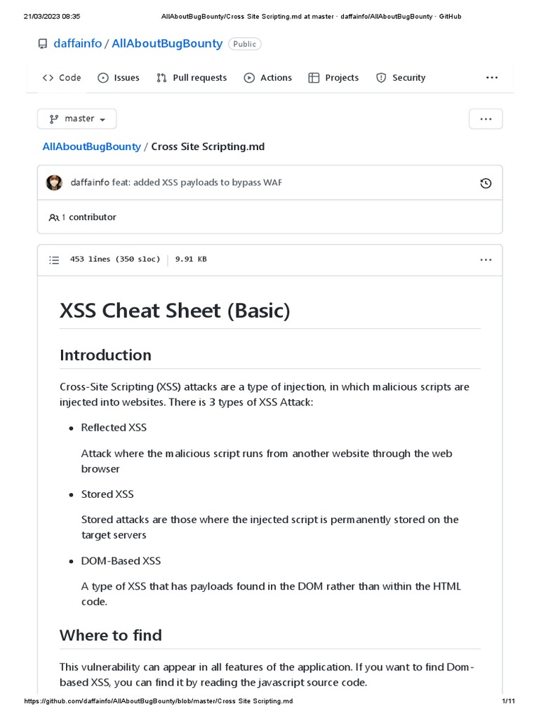 AllAboutBugBounty - Cross Site Scripting - MD at Master Daffainfo - AllAboutBugBounty GitHub ...