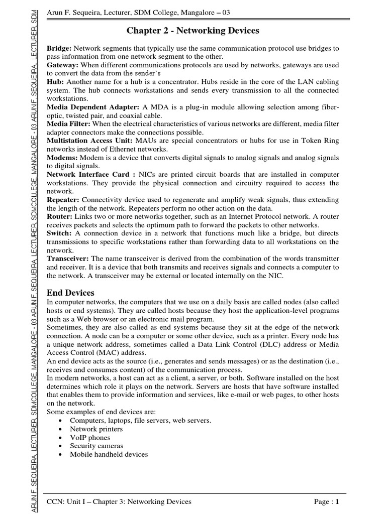 Unit 1 Chapter 3 Networking Devices Pdf Computer Network Router Computing 