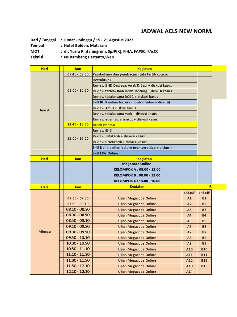 JADWAL ACLS Lombok KELAS 1 | PDF
