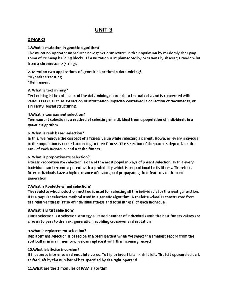 UNIT 3 Data Mining | PDF | Cluster Analysis | Genetic Algorithm