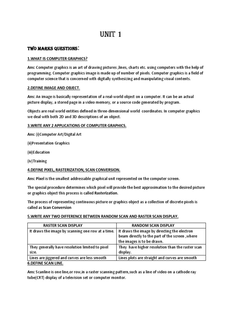 CG Unit 1 | Download Free PDF | Stereoscopy | Computer Graphics