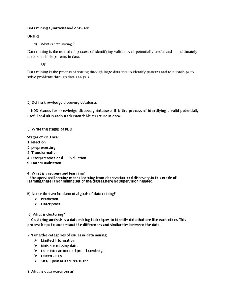 Data Mining Questions Pdf Data Warehouse Data Mining