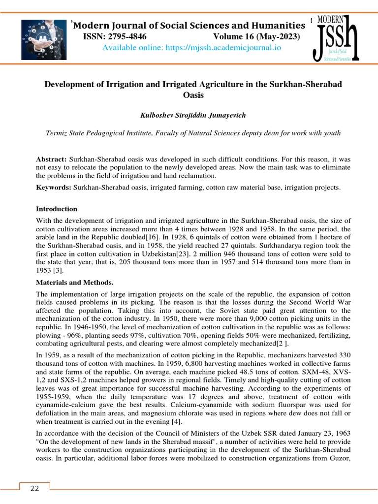 Development of Irrigation and Irrigated Agriculture in The Surkhan ...