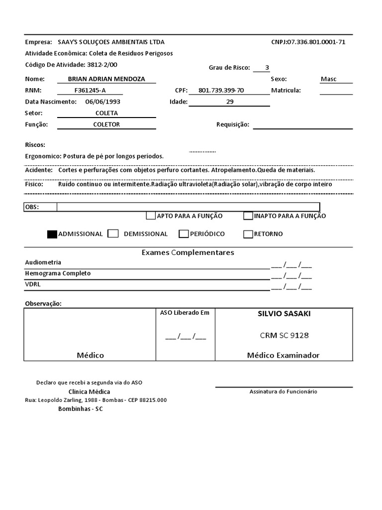 Aso - MODELO - COLETOR - BRIAN ADRIAN MENDOZA | PDF