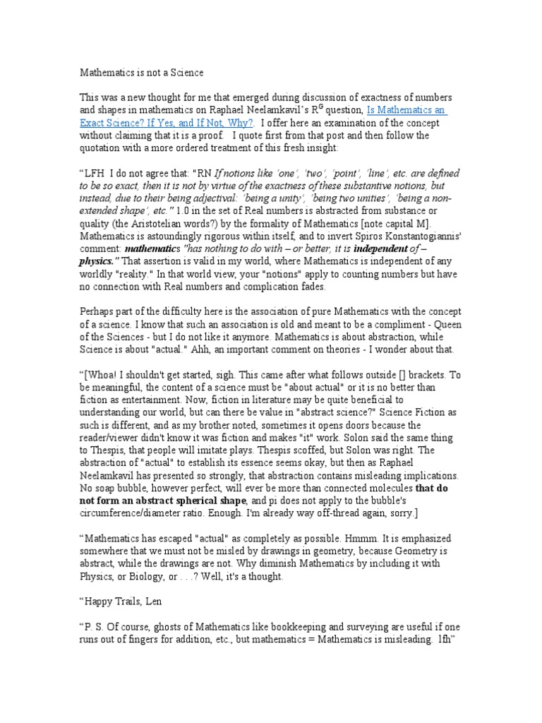 Mathematics vs. Science Debate | PDF | Mathematics | Science