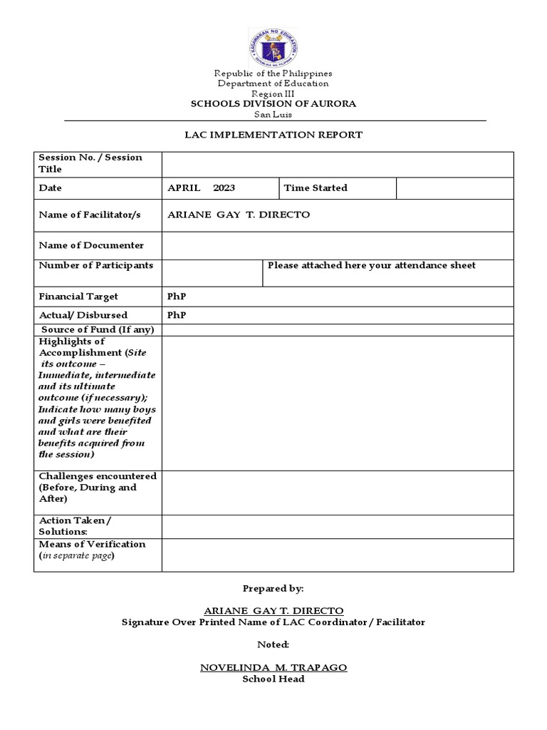 LAC-SESSION-COMPLETION-REPORT-TEMPLATE | PDF