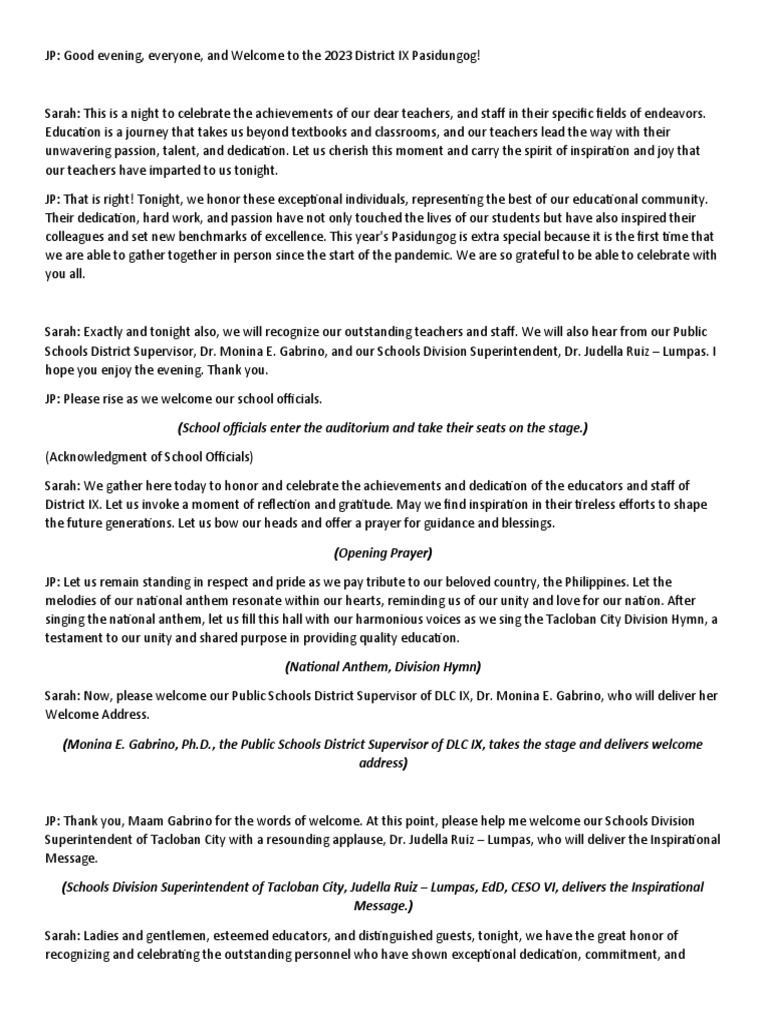 Script For The 2023 District IX Pasidungog | PDF