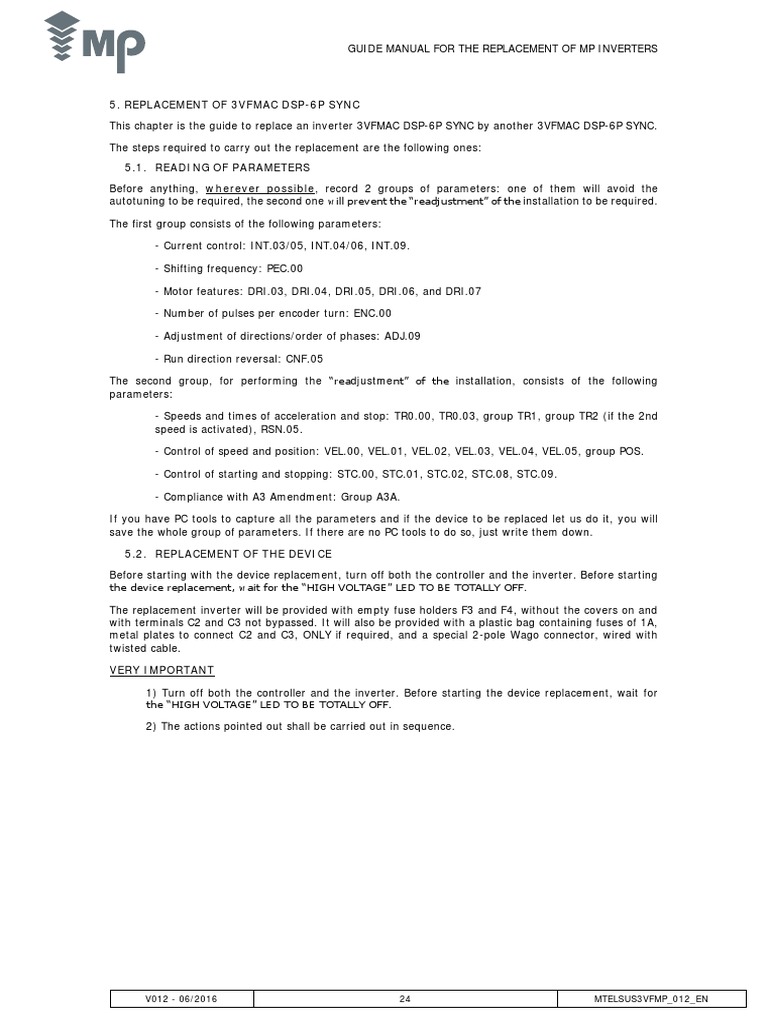 MP Inverter Replacement Guide | PDF | Power Inverter | Parameter ...