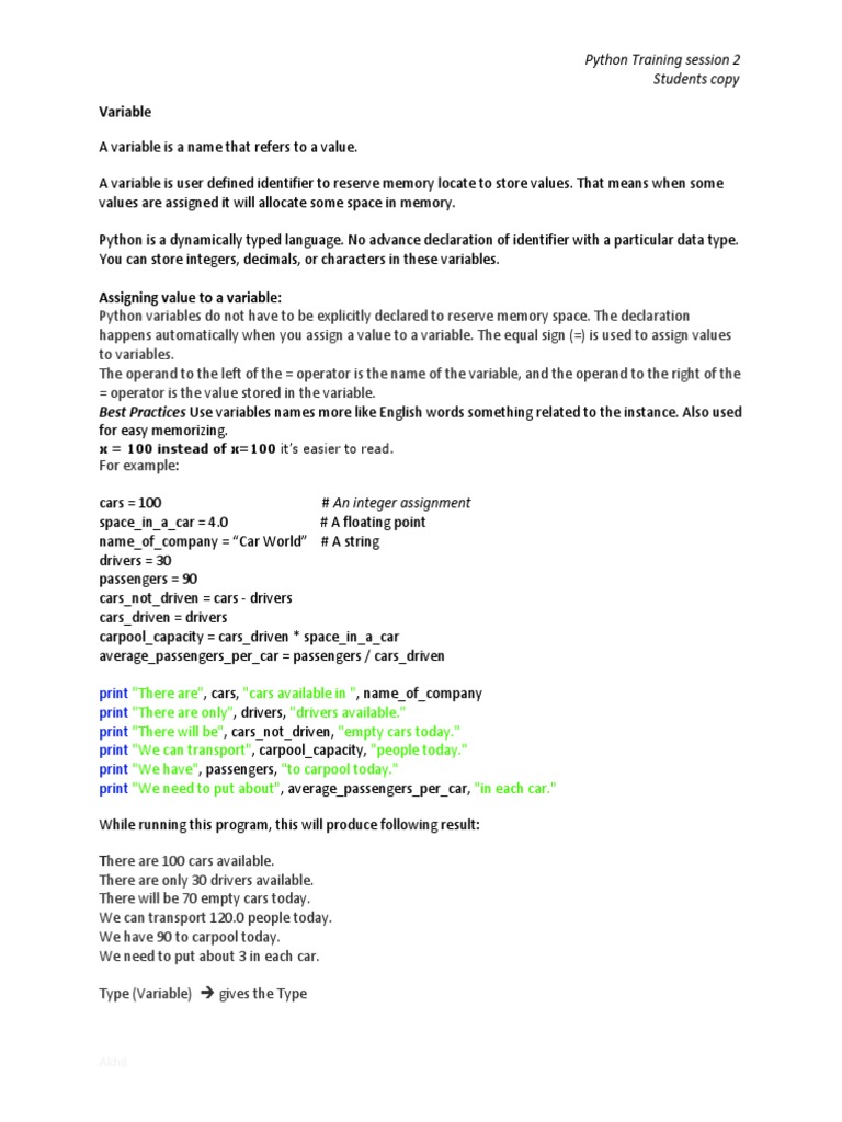 Python Session 2 | PDF | Variable (Computer Science) | String (Computer Science)