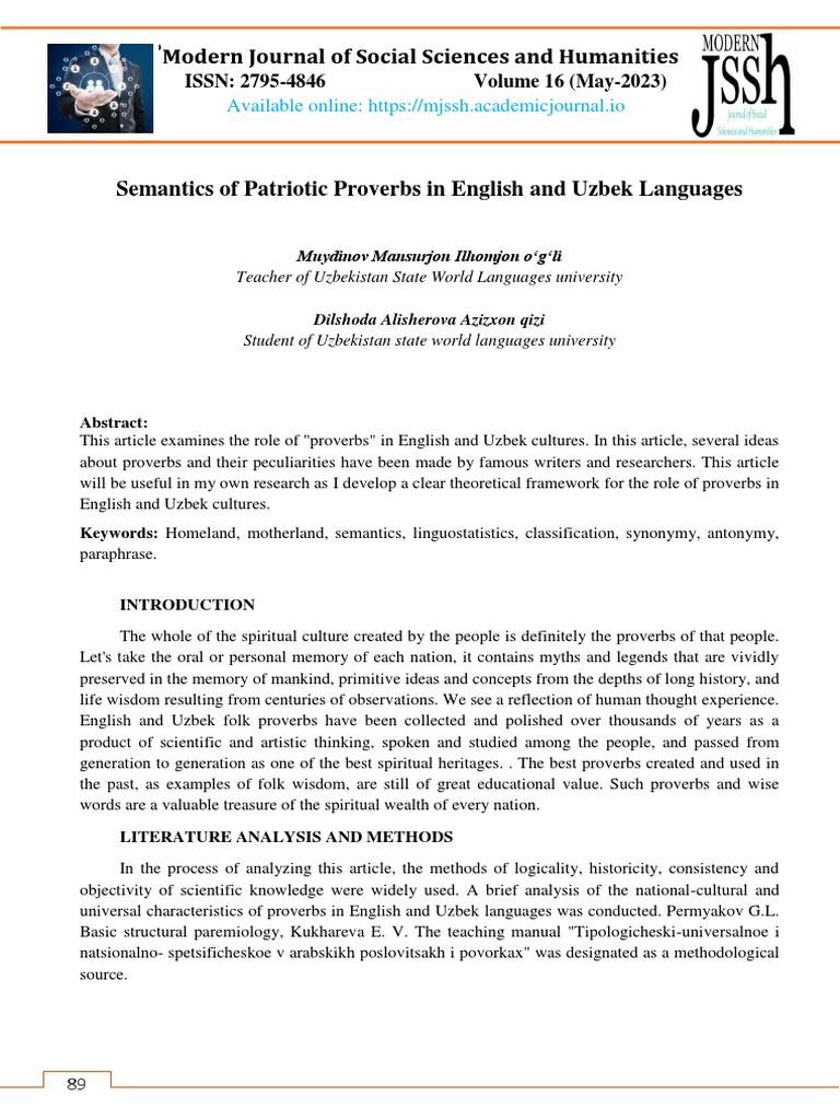 Semantics of Patriotic Proverbs in English and Uzbek Languages | PDF ...